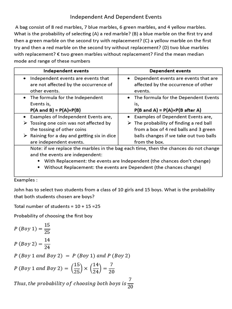 Independent and Dependent Events | PDF | Probability | Probability Theory