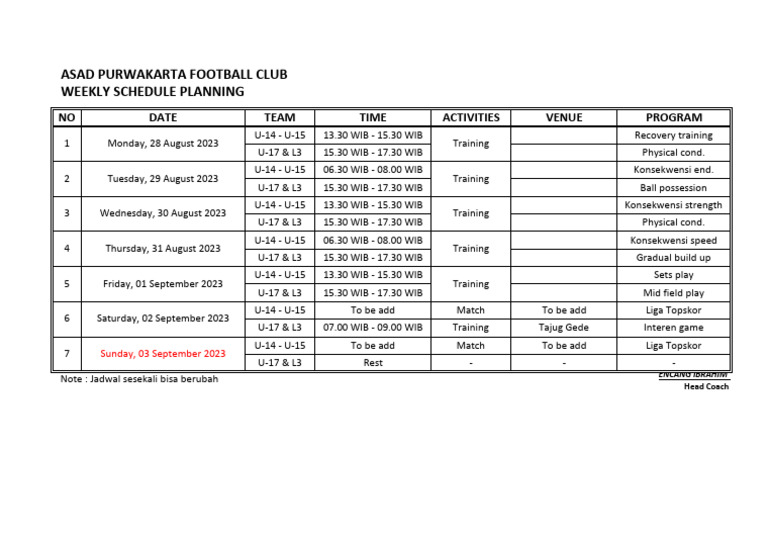 Contoh Program Weekly Schedule 2-2 | PDF