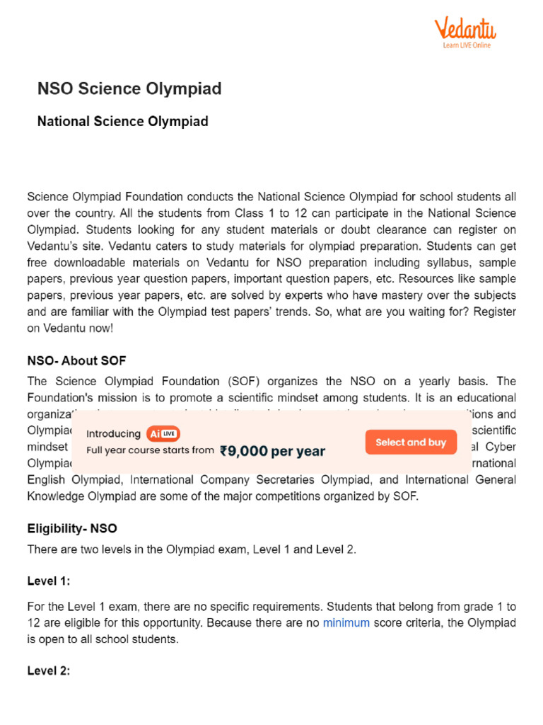NSO Science Olympiad | PDF