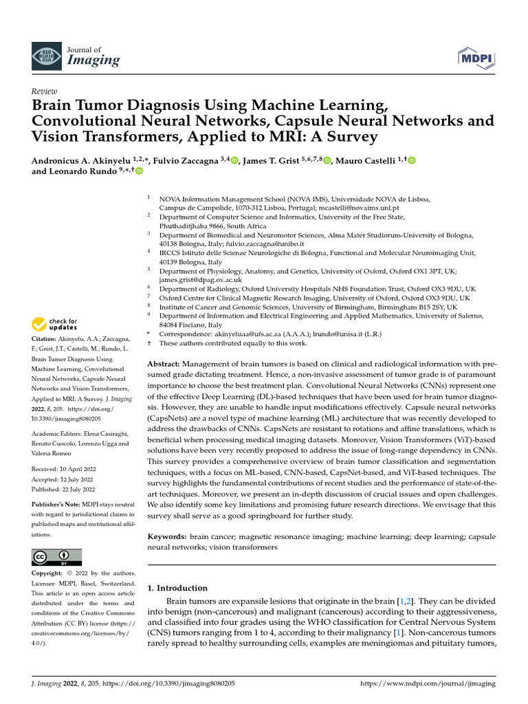 Brain Tumor Diagnosis Using Machine Learning, Convolutional Neural Networks, Capsule Neural ...