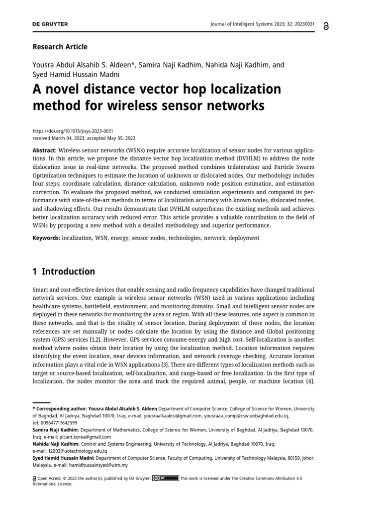 A Novel Distance Vector Hop Localization Method For Wireless Sensor Networks Pdf Wireless