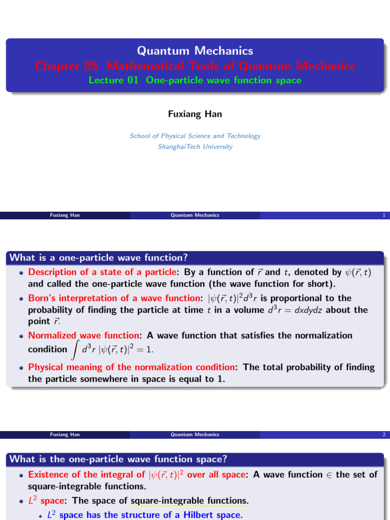 Ch05Lec01 - One Particle Wave Function Space | PDF | Wave Function ... Ch05Lec01 - One Particle Wave Function Space | PDF | Wave Function ...