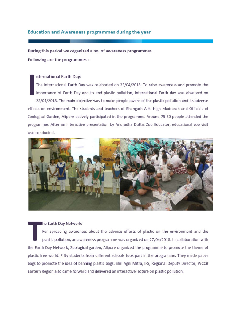 Education Awareness Programmes 2018 2019 | PDF | Zoo | Environmental ...