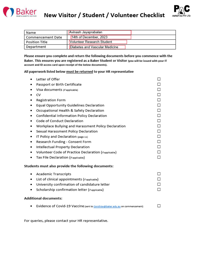 1 Visitor Student Volunteer Checklist | PDF | Government And Personhood