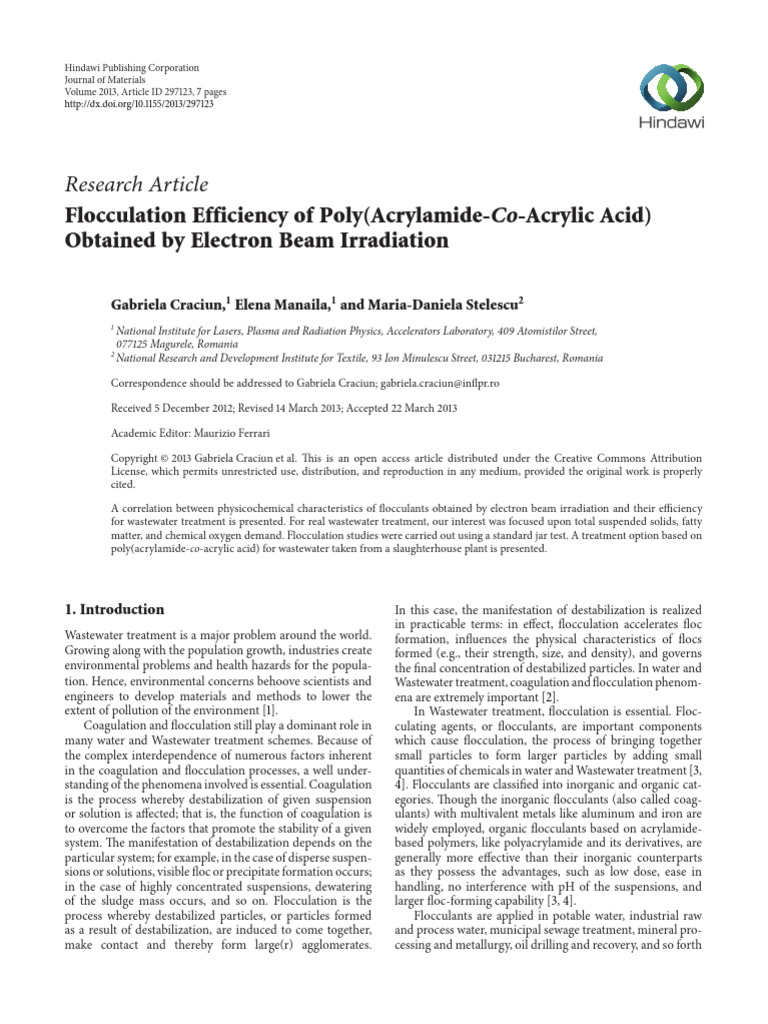 Research Article Co-Acrylic Acid) : Flocculation Efficiency of Poly ...