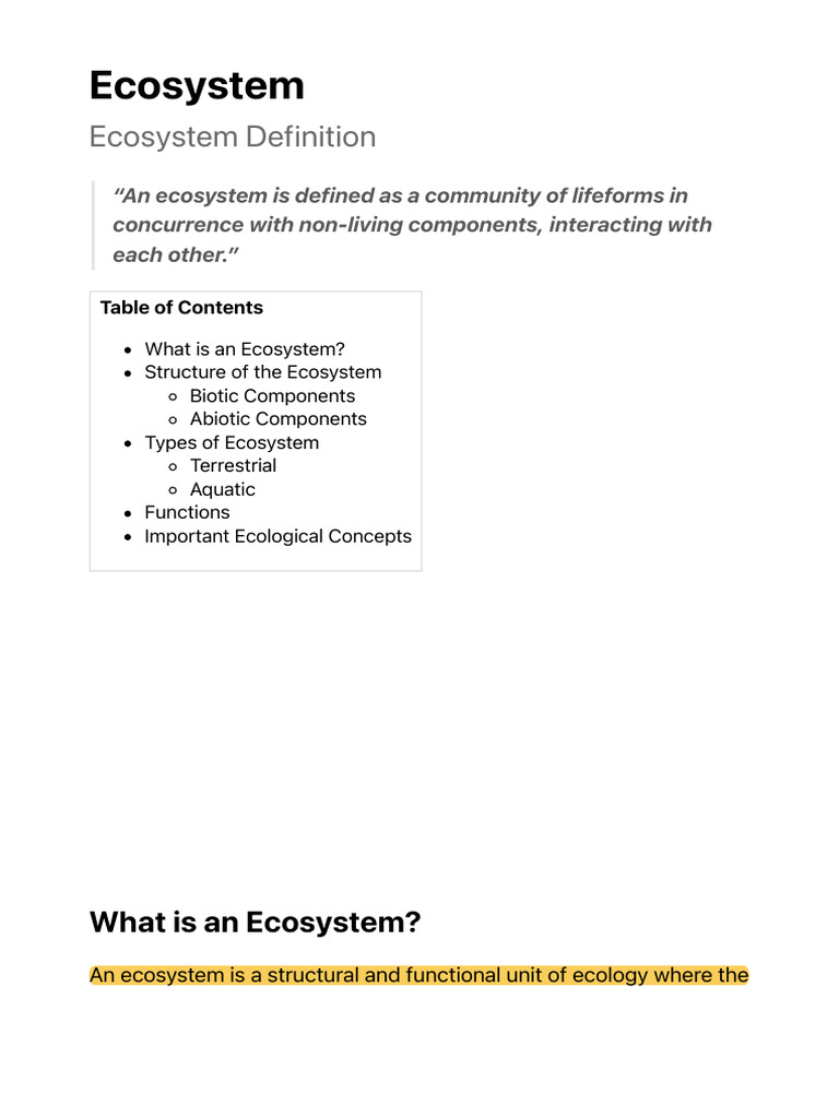 Ecosystem - Structure, Functions, Units and Types of Ecosystem | PDF