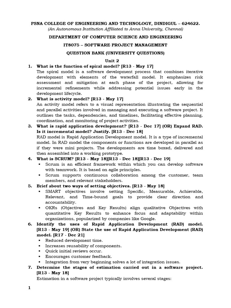 Two Marks - SPM (Unit 2) | PDF | Agile Software Development | Scrum (Software Development)