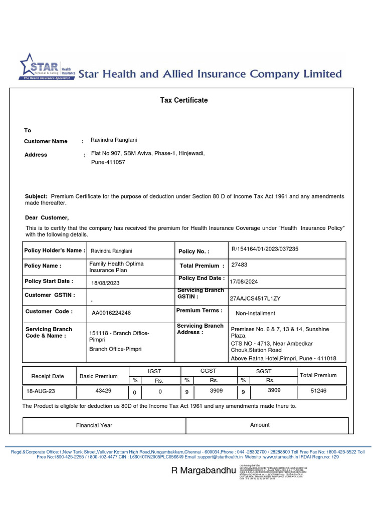 Ravindra Policy 80 D Parent | PDF