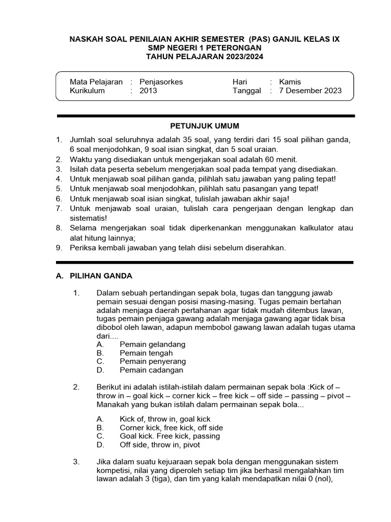 Naskah Soal PAS 2023-2024 | PDF