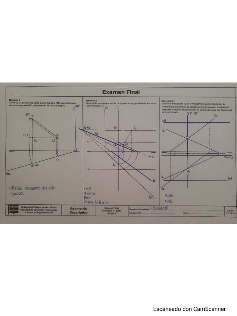 Una Solución - Examen Final - Geometría Descriptiva Dic2020 | PDF