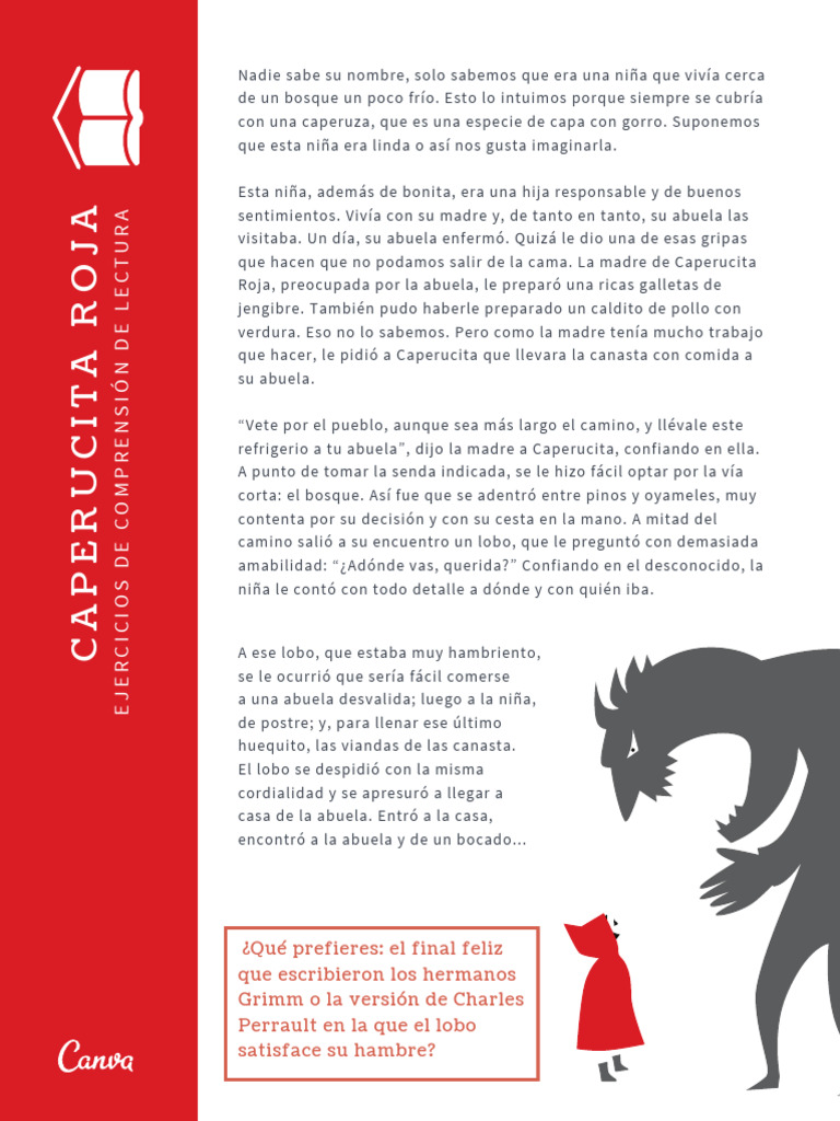 Caperucita Roja - 80 Ejercicios de Compresión de Lectura | PDF
