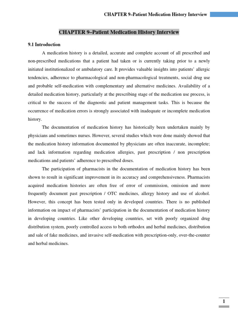 CHAPTER 9 - Patient Medication History Interview | PDF