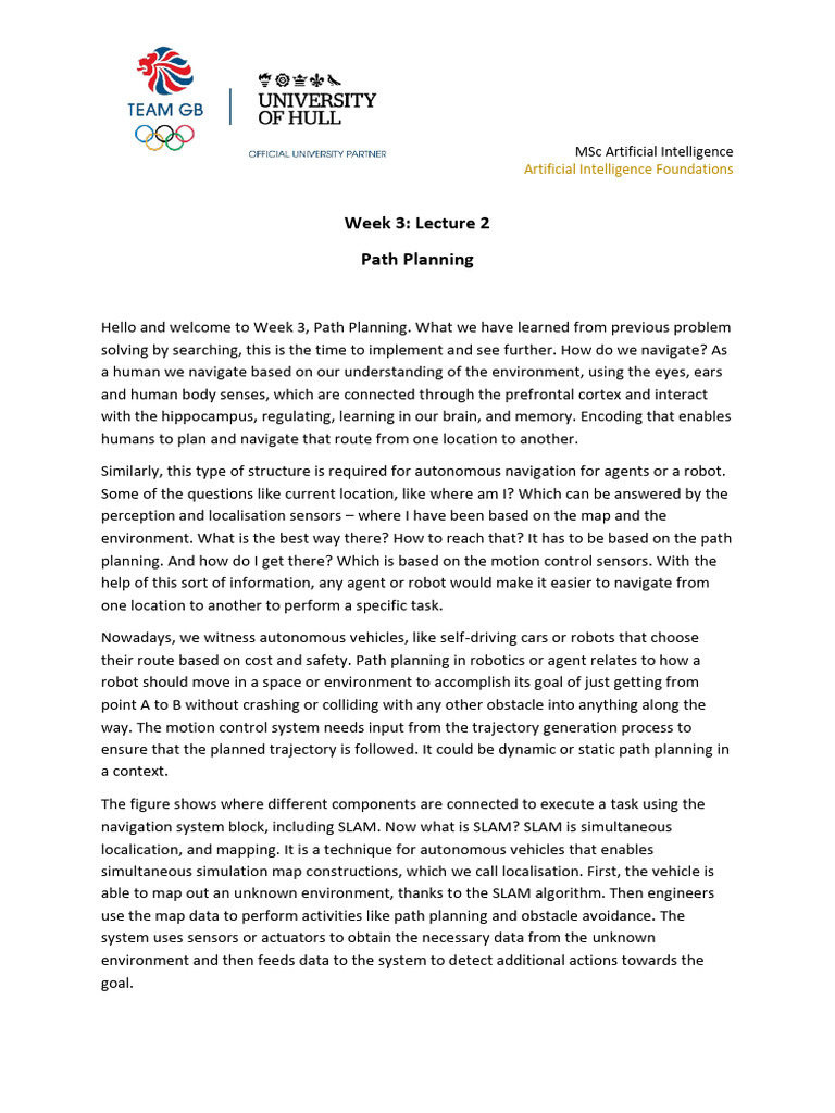 ARTIN1 WK 3 Lecture 2 - Path Planning | PDF | Algorithms | Combinatorics