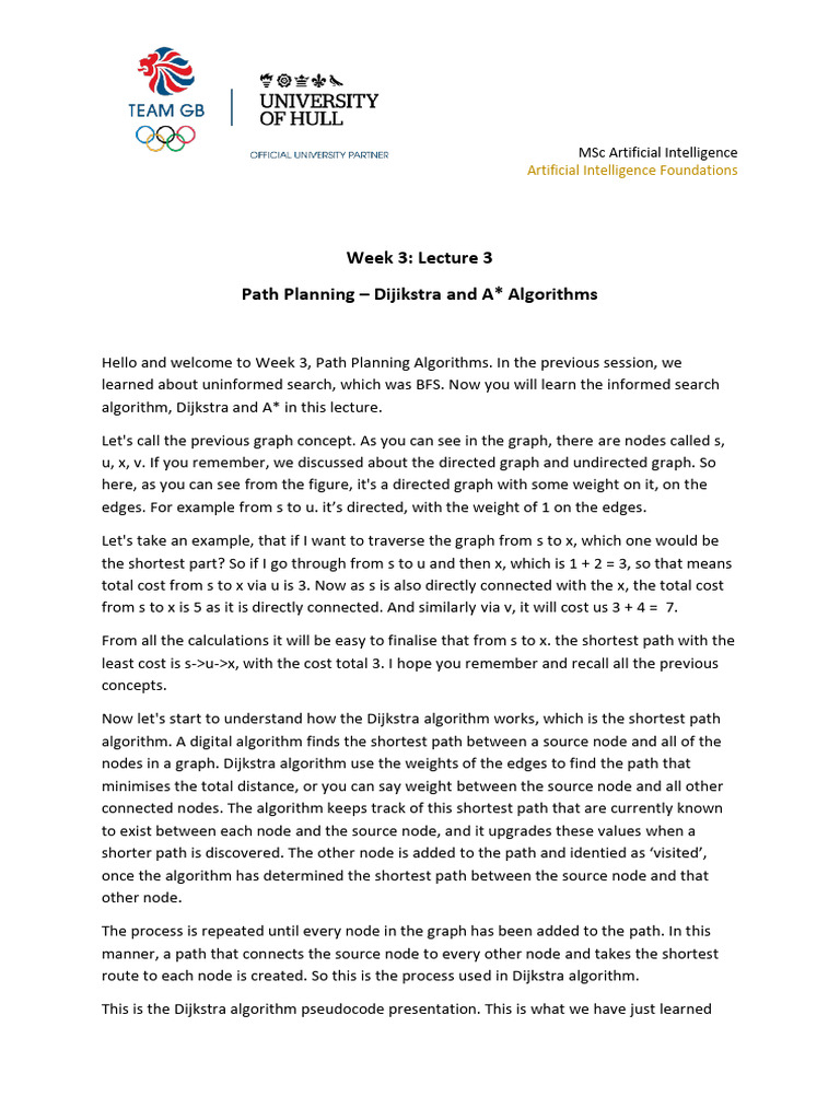 ARTIN1 WK 3 Lecture 3 - Dijkstra and A-Star Algorithms | PDF | Theoretical Computer Science ...