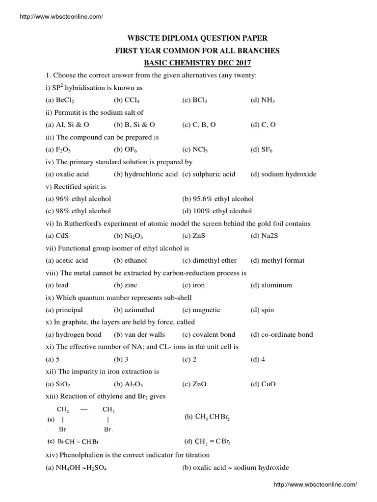 WBSCTE 1st Year Chemistry Paper 2017 | PDF | Acid | Hydroxide