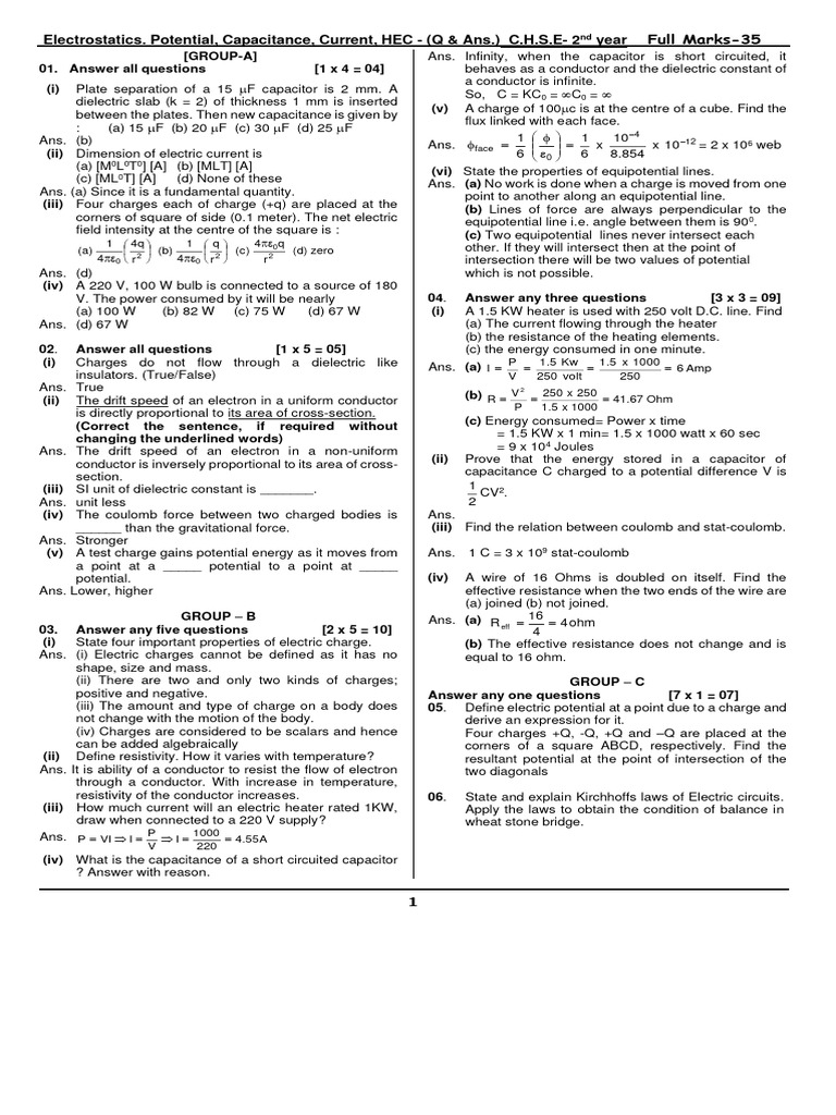 Electrostatics Exam Q&A Guide | PDF | Capacitance | Capacitor