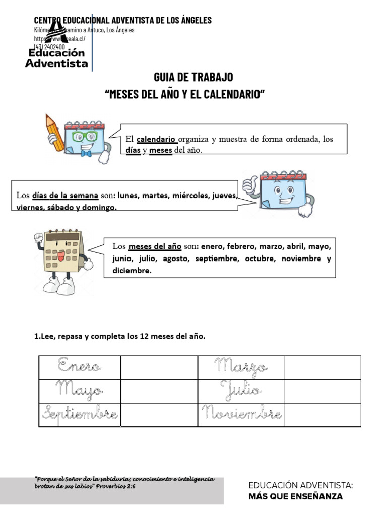 Guía Meses Del Año y Calendario | PDF