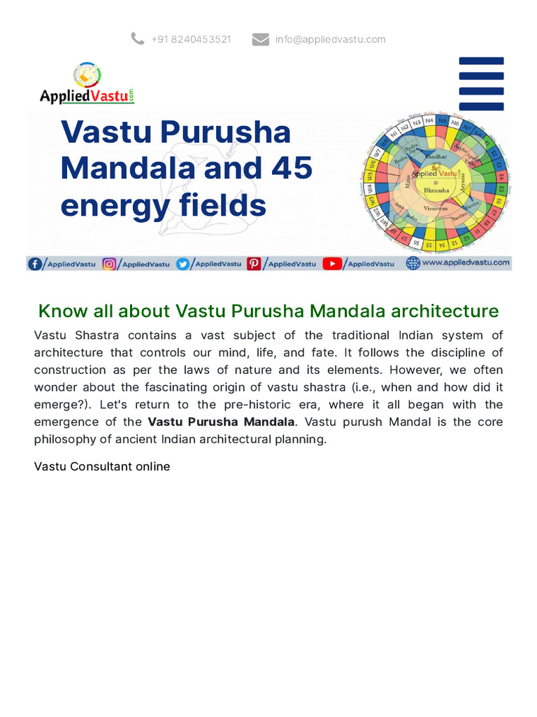 Vastu Purusha Mandala - 45 Energy Vastu Purusha Mandala - Vastu Mandal Grid | PDF