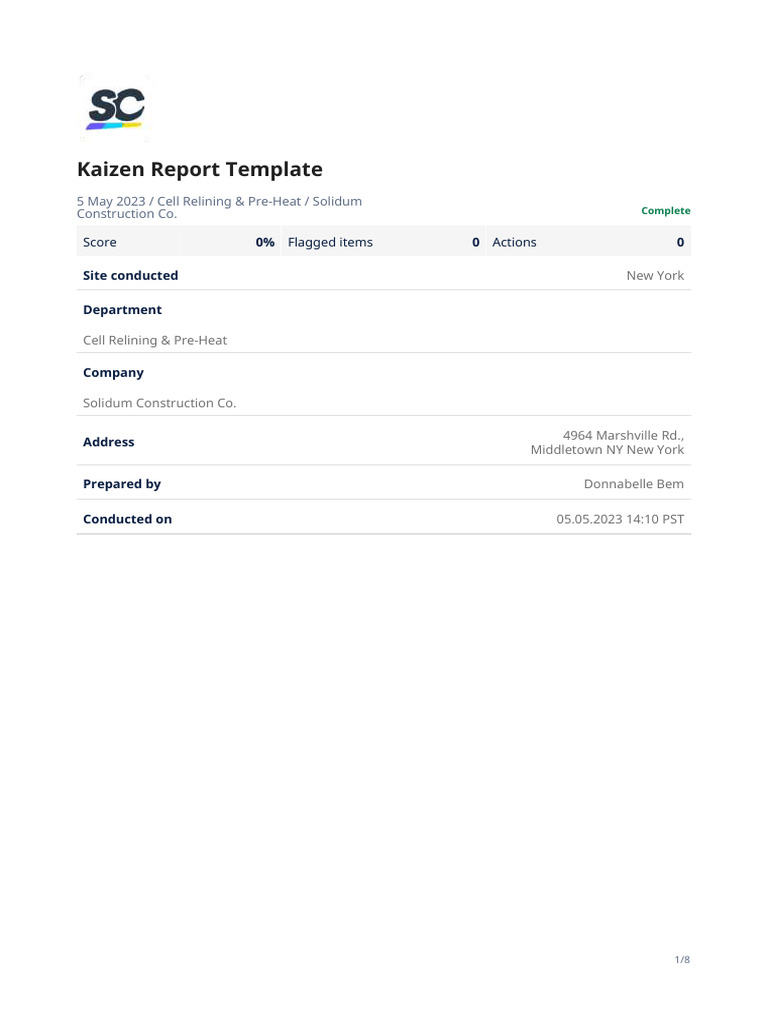 Kaizen Report Template Sample PDF Report | PDF | Business Process ...