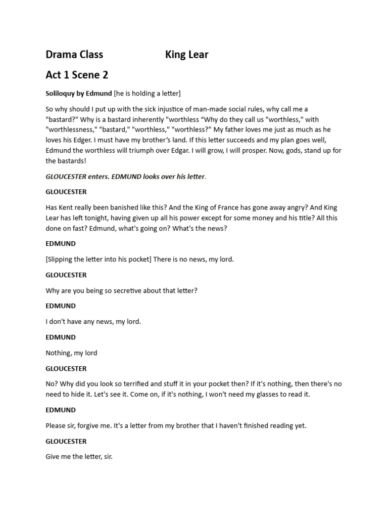 Edmund's Soliloquy in King Lear Act 1 | PDF | King Lear