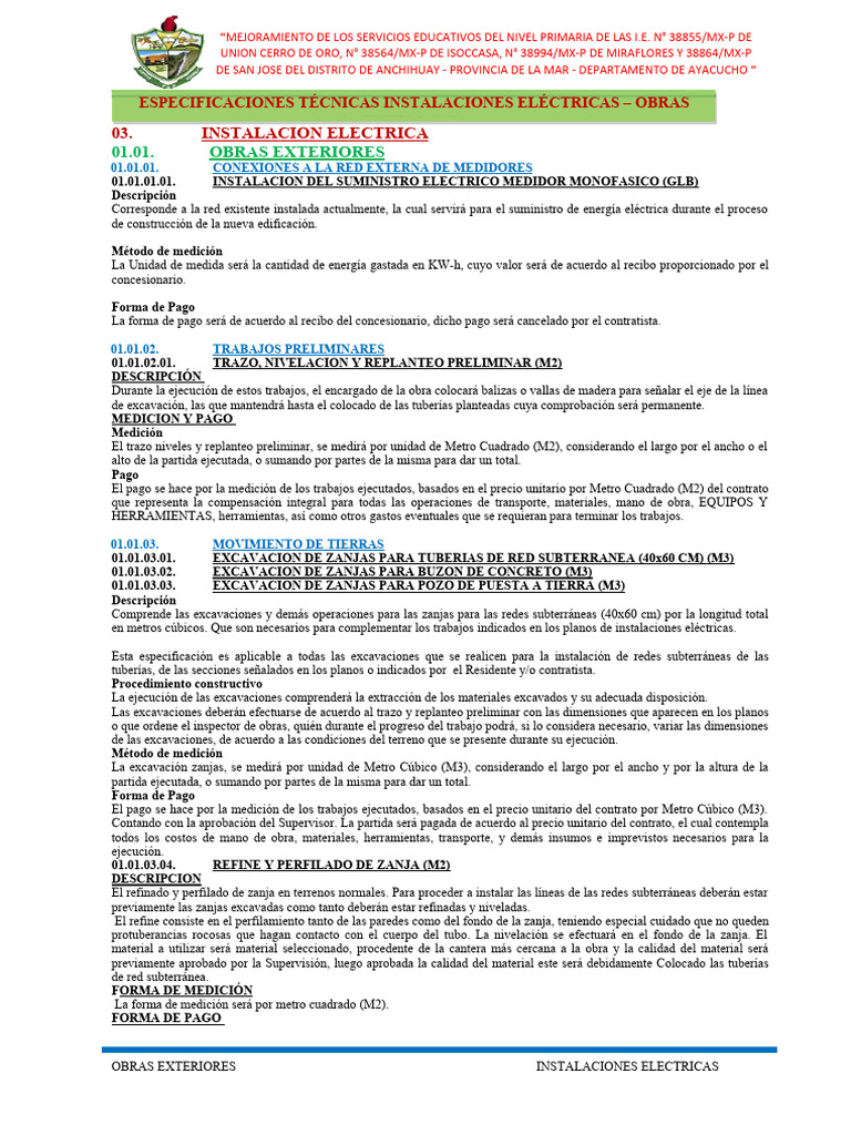 1 Esp. Tec I.E. Obra Exteriores | PDF | Aislador (Electricidad ...