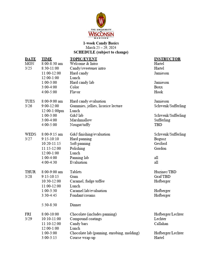 1 Week Candy Basics Schedule | PDF