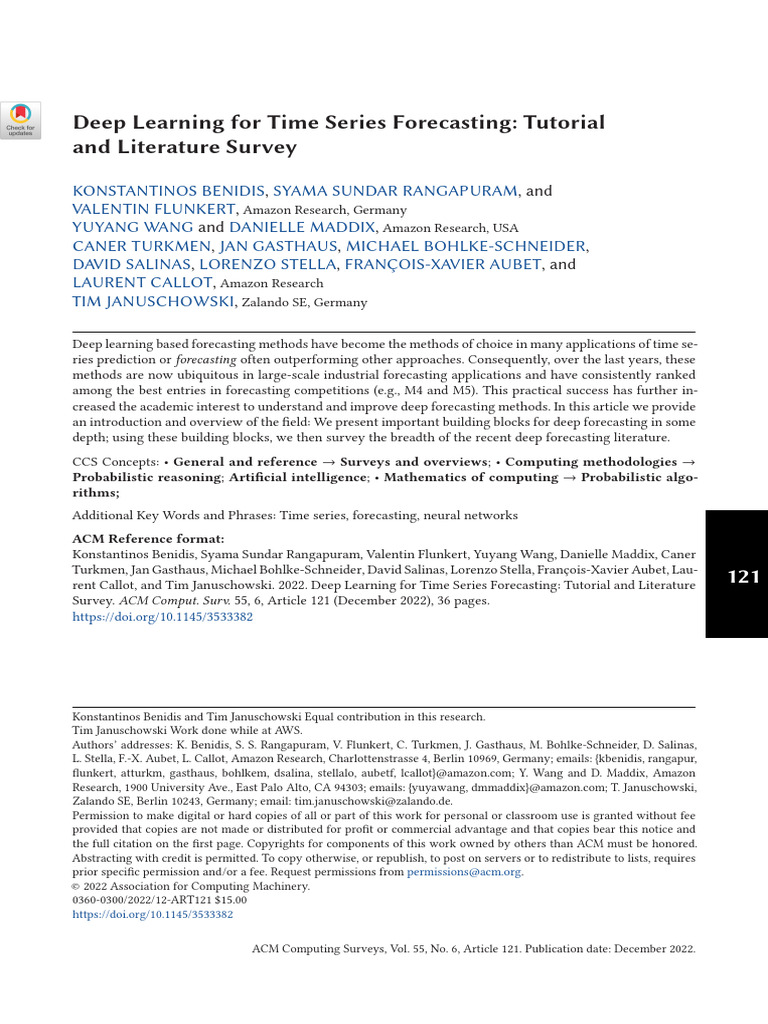 Deep Learning For Time Series Forecasting - Tutorial and Literature Survey | PDF