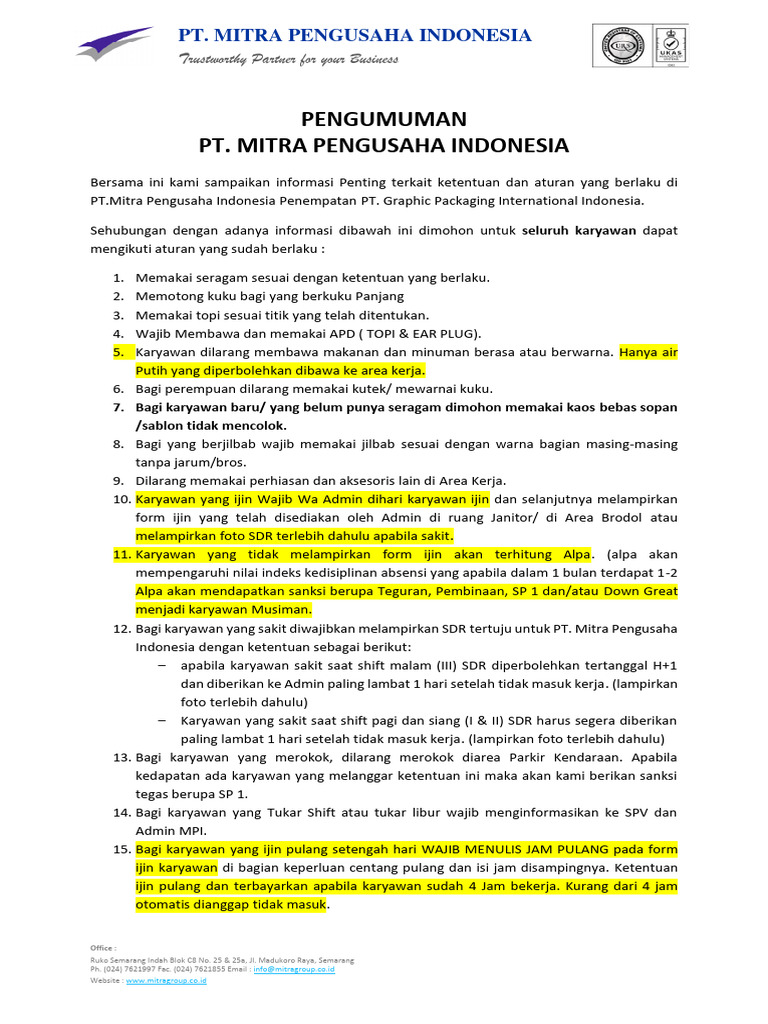 Tata Tertib Dan Prosedur Cuti Karyawan MPI | PDF