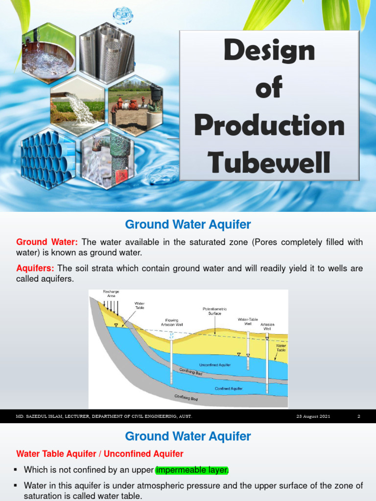CE 432 Production Well Design | Download Free PDF | Aquifer | Groundwater