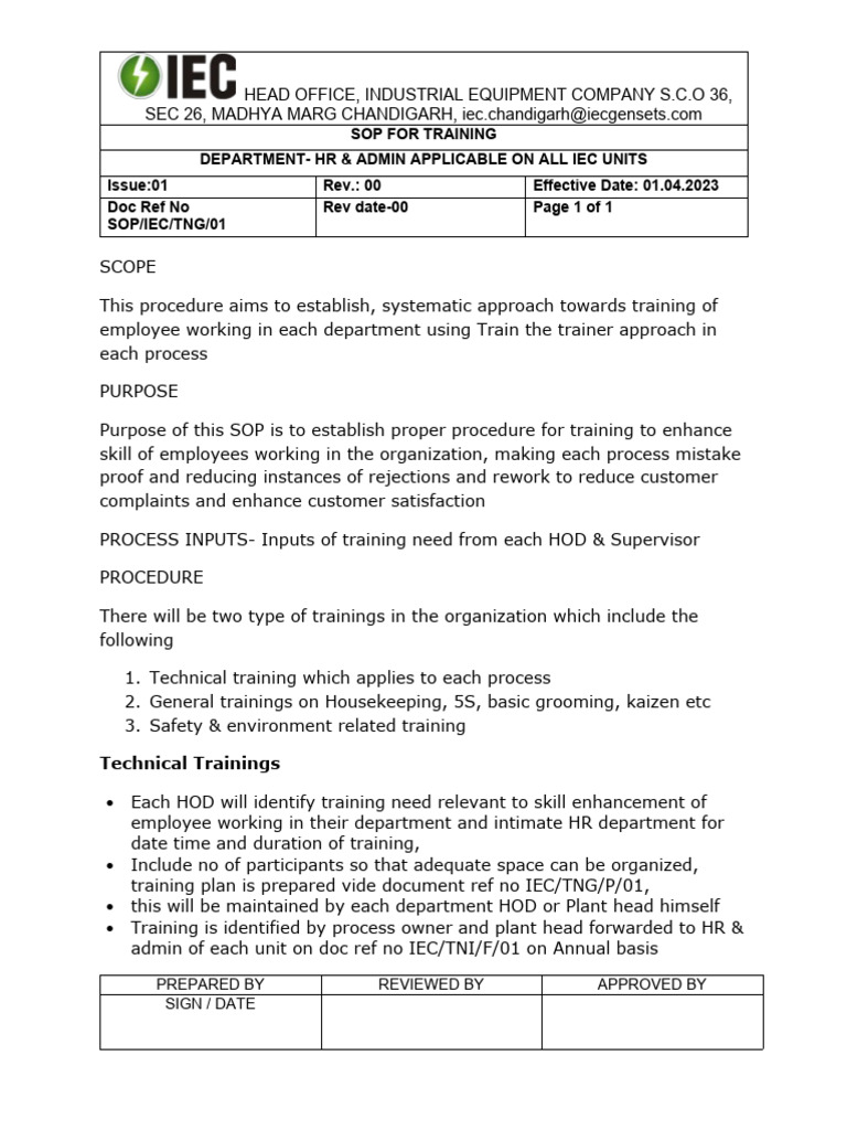Training SOP | PDF | Business