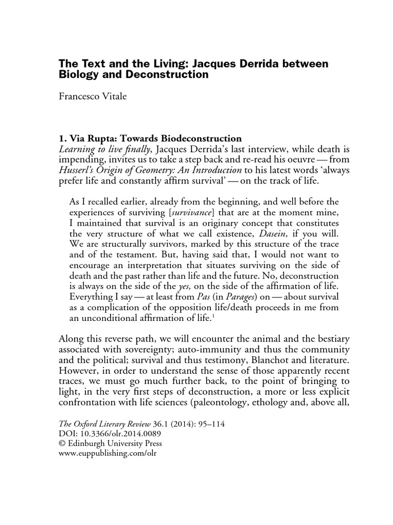 Francesco Vitale - "The Text and The Living Jacques Derrida Between ...