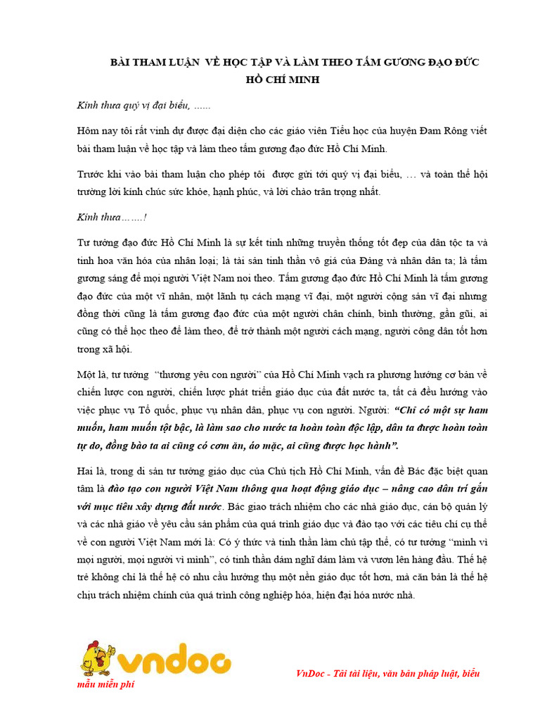 Bai Tham Luan Hoc Tap Va Lam Theo Tam Guong Dao Duc Ho Chi Minh | PDF