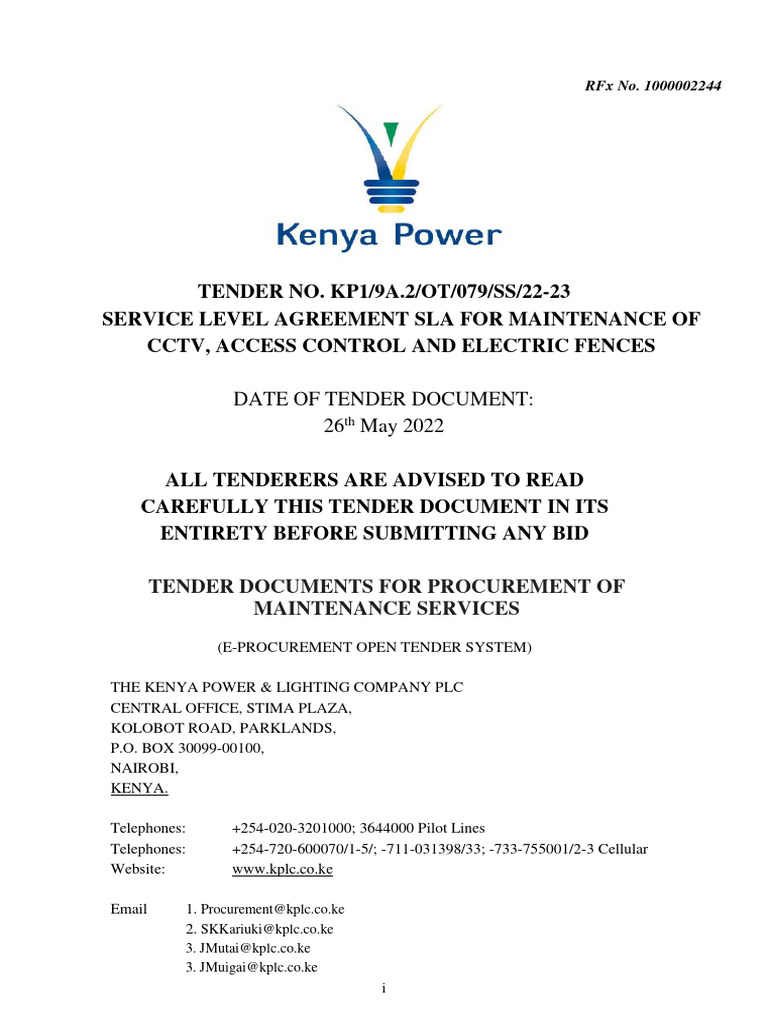 Service Level Agreement For Maintenance of CCTV Access Control and ...