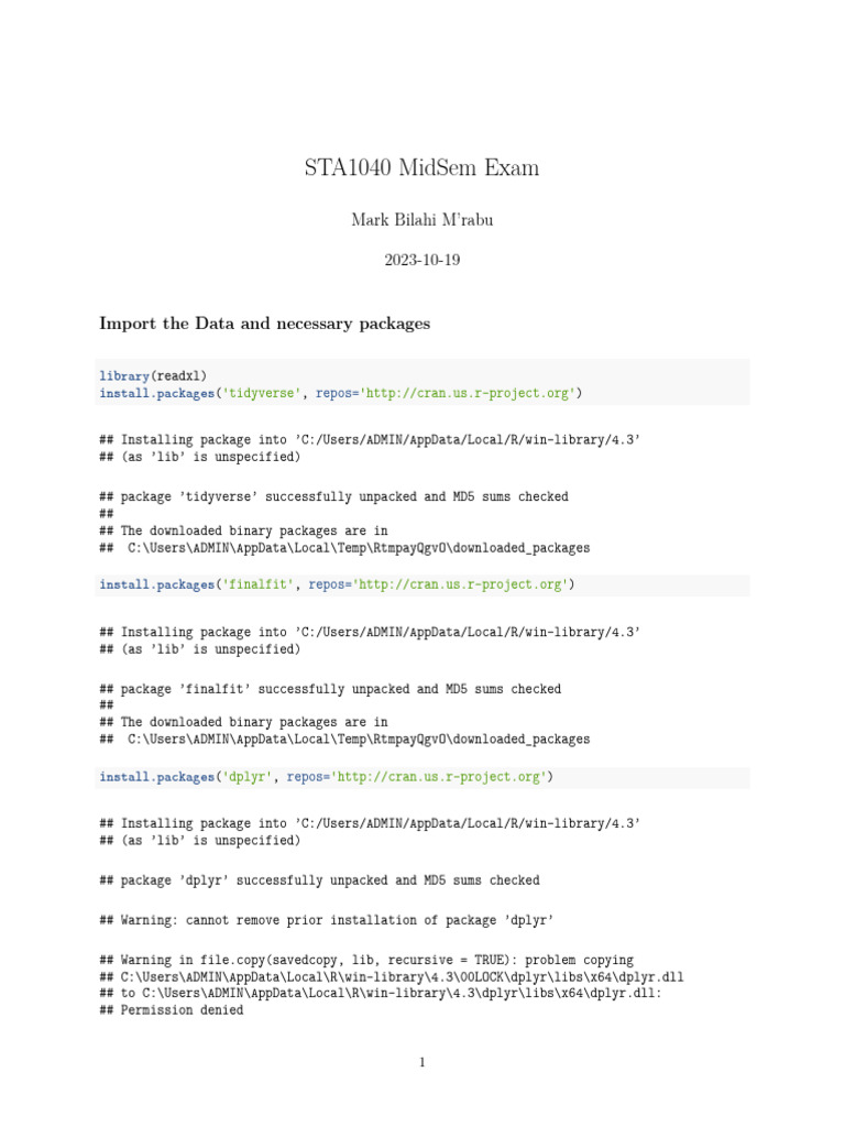 STA1040 MidSem Exam | PDF | Mean | Library (Computing)