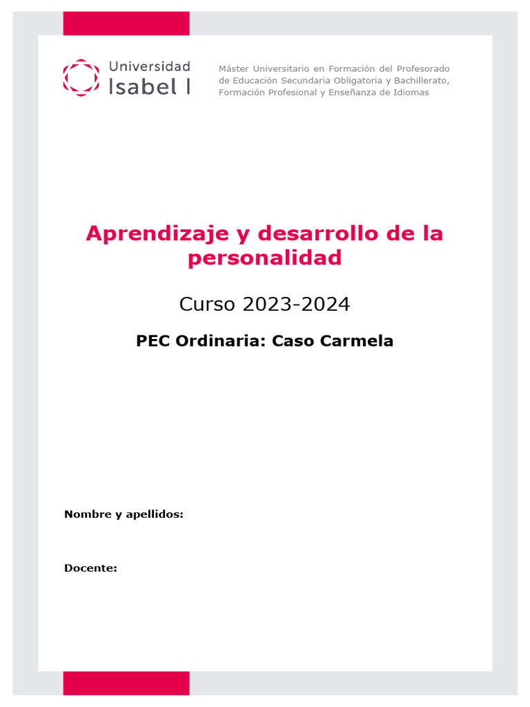 (DEFINITIVO) Plantilla PEC - Ordinaria Aprendizaje y Desarrollo de La Personalidad 23-24 | PDF ...