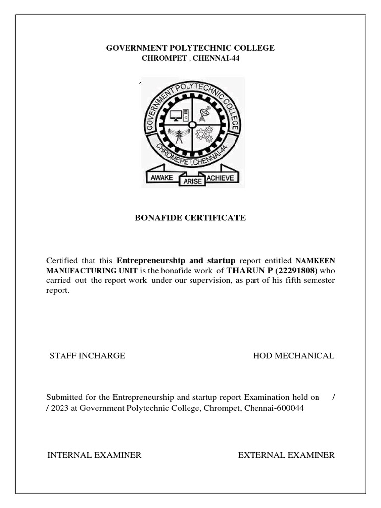Bonafide Certificate Tharun | PDF | Career & Growth