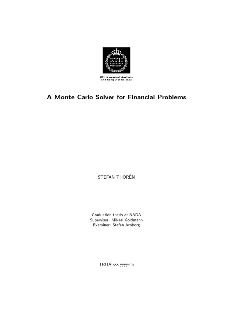Masters Thesis - A Monte Carlo Solver For Financial Problems | PDF