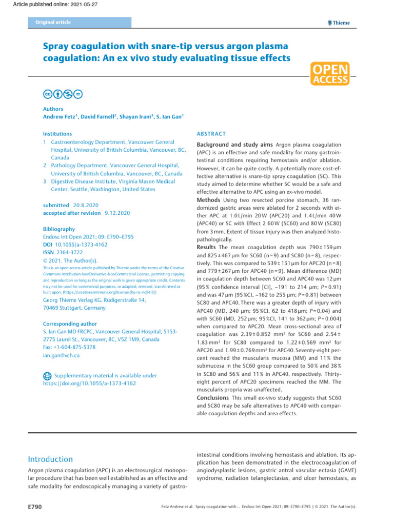 Spray Coagulation With Snare-Tip Versus Argon Plasma Coagulation: An Ex ...