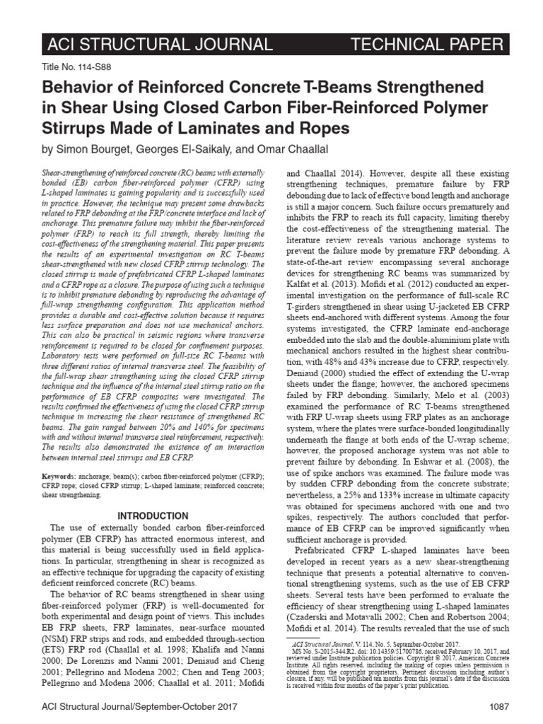 Behavior of Reinforced Concrete T-Beams Strengthened in Shear Using Closed Carbon Fiber ...