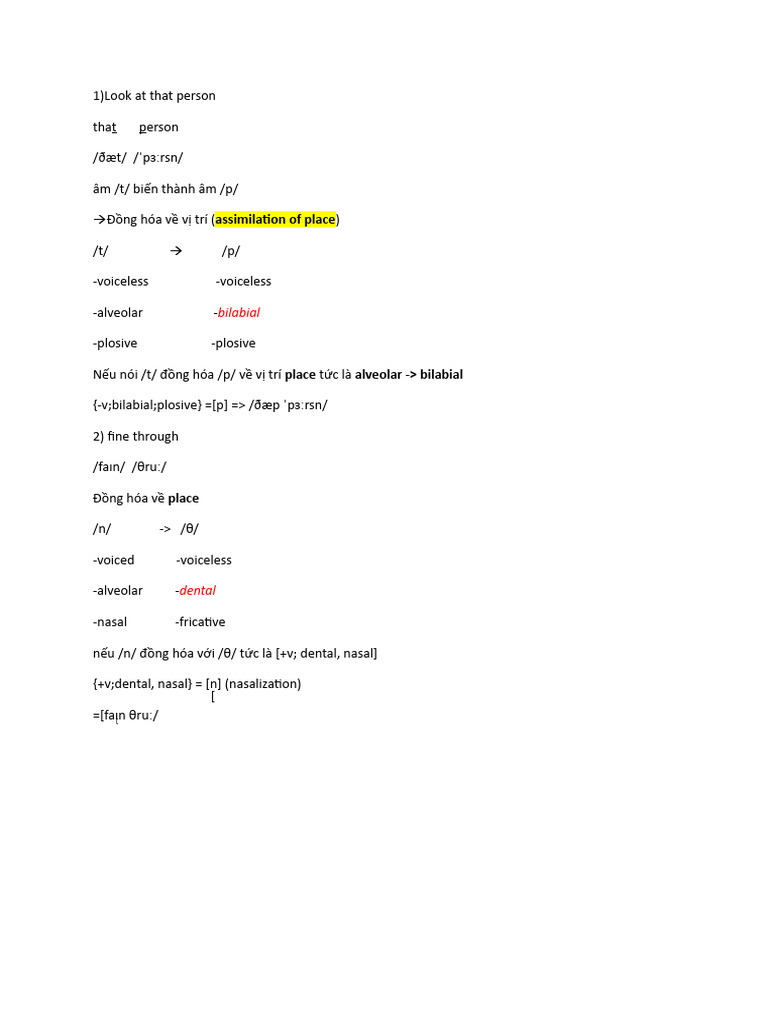 Assimilation of Place | PDF