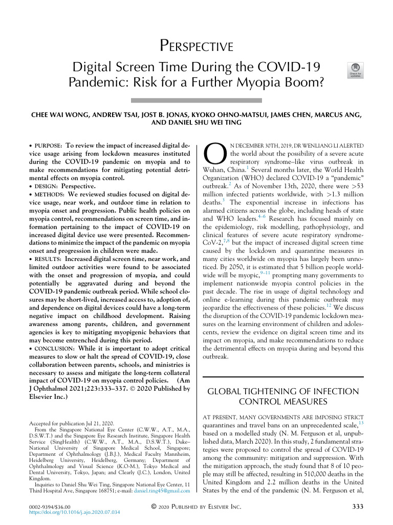 Digital Screen Time During The COVID-19 Pandemic Risk For A Further ...