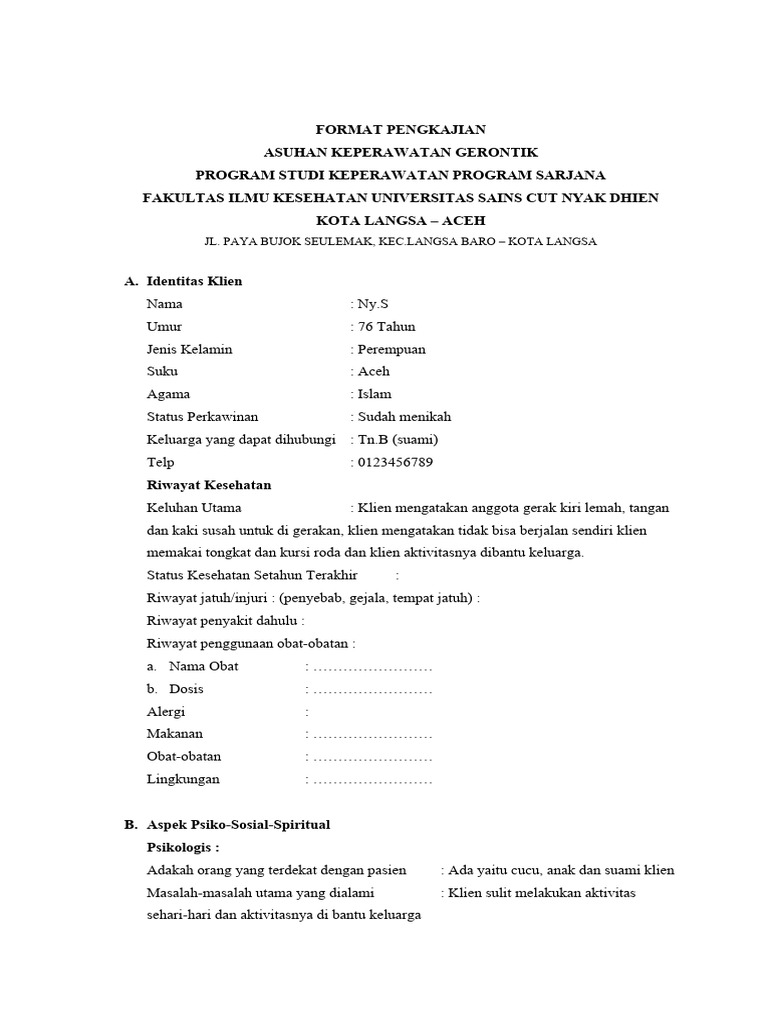 Format Pengkajian GERONTIK Fix | PDF