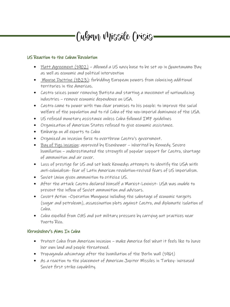 Cuban Missile Crisis Summary Notes | PDF | Fidel Castro | Cuban Missile ...
