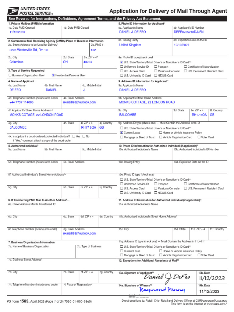 Daniel USPS Completed | Download Free PDF | United States Postal ...
