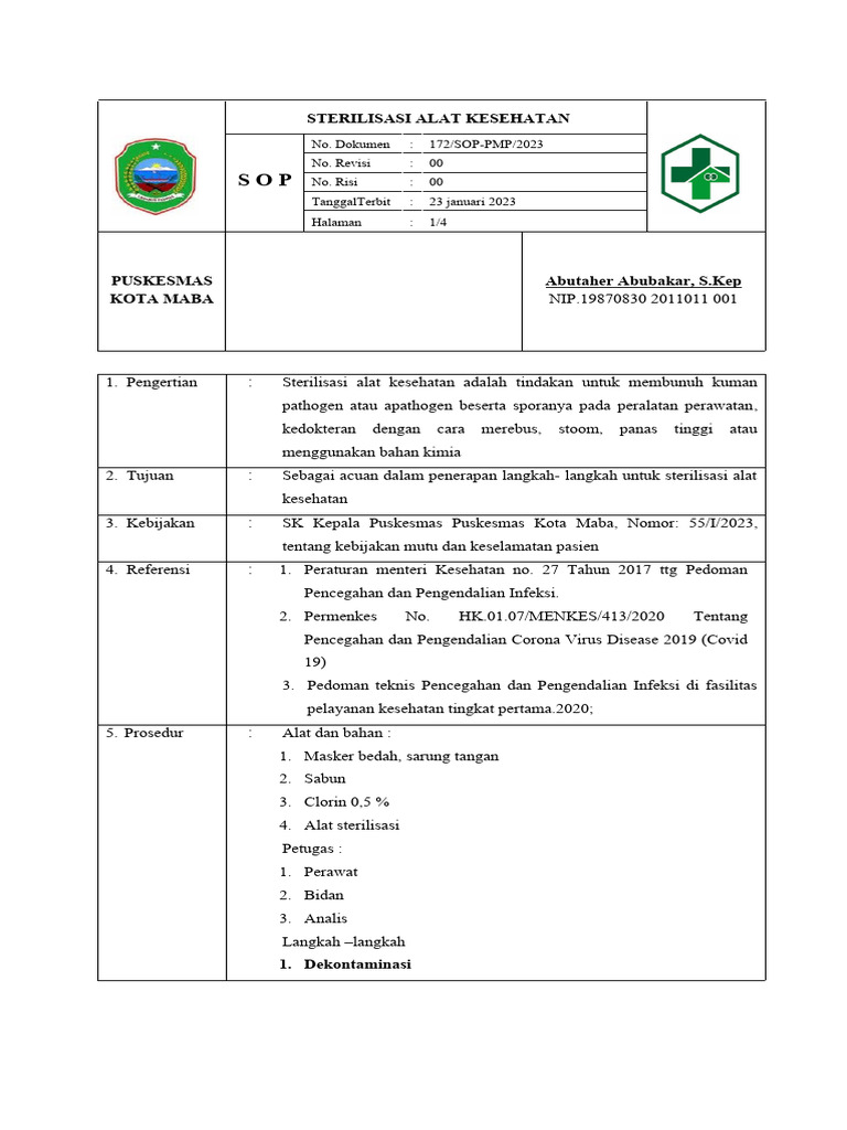 Sop Sterilisasi Alat Kesehatan | PDF | Sains & Matematika