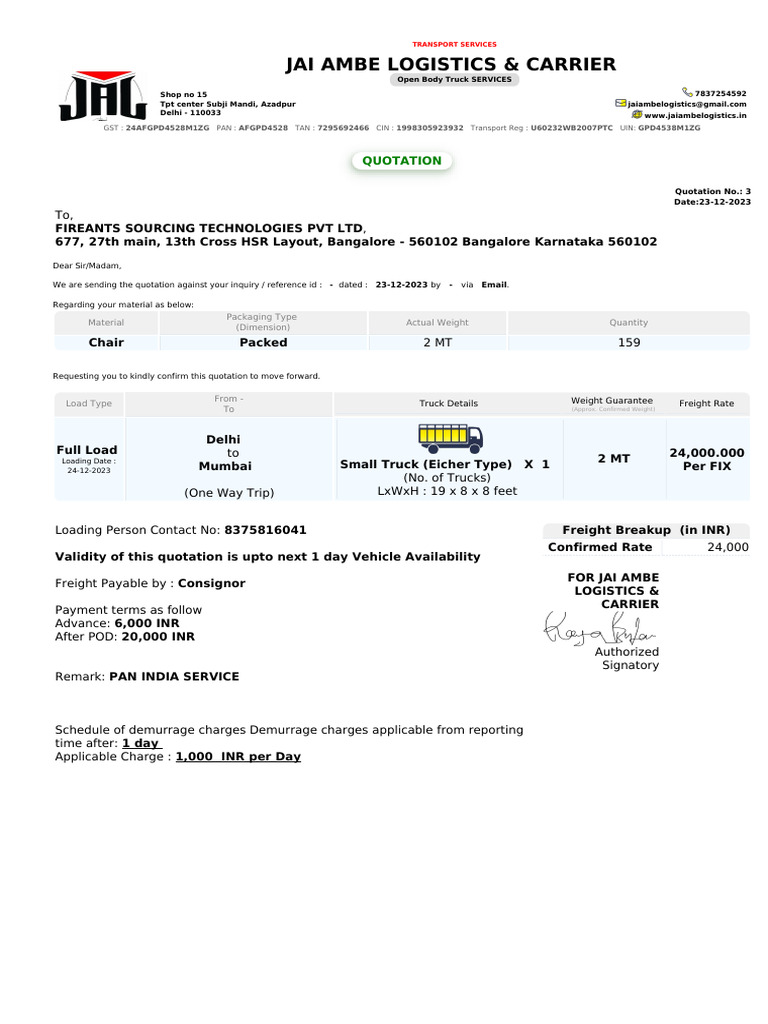 Quotation 3 | PDF | Cargo | Supply Chain Management