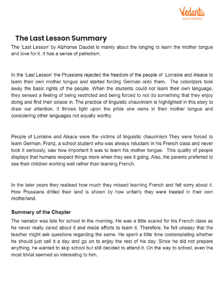 The Last Lesson Summary | PDF