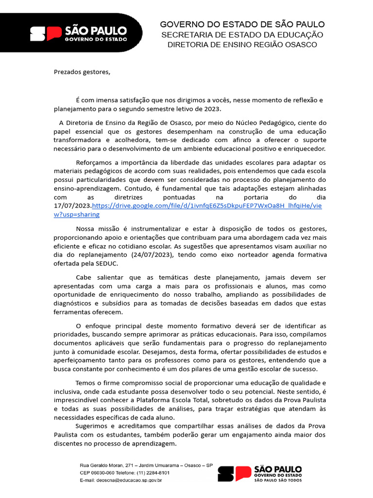 Documento Orientador - Replanejamento 2023 | PDF