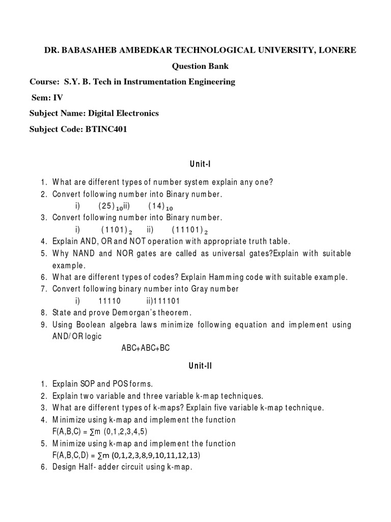BTINC401 Digital Electronics | PDF | Logic Gate | Digital Electronics