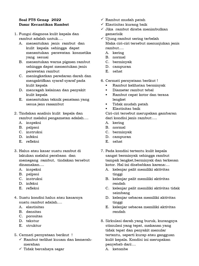 Soal Ujian Dasar Kecantikan Rambut | PDF